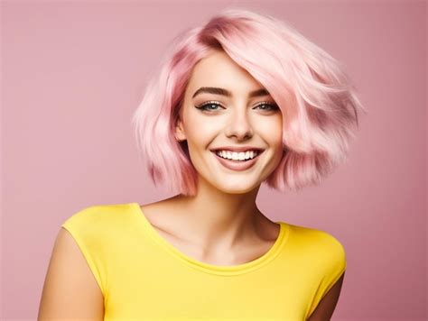 Woman Beauty Hair Young Trendy Portrait Model Pink Smile Yellow