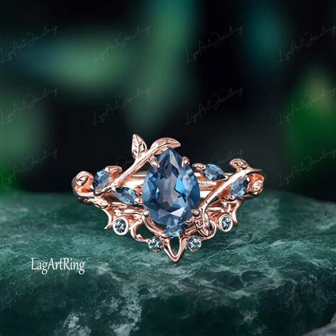 London Blue Topaz Engagement Ring 14k Rose Gold Promise Ring For Her