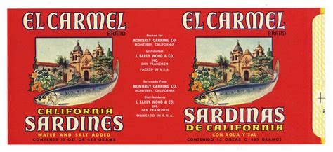 El Carmel Brand Vintage Monterey Sardine Can Label Thelabelman