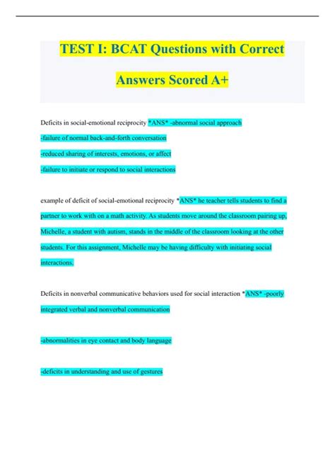 Test I Bcat Questions With Correct Answers Scored A Bcat Stuvia Us