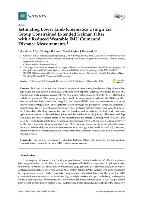 Pdf Estimating Lower Limb Kinematics Using A Lie Group Constrained