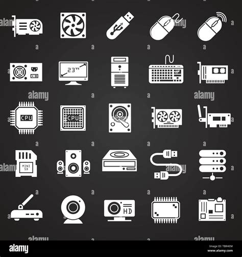 Computer Hardware Icons Set On Background For Graphic And Web Design Simple Illustration