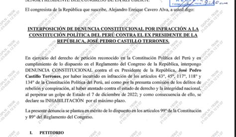 Pedro Castillo Presentan Denuncia Constitucional Para Inhabilitarlo