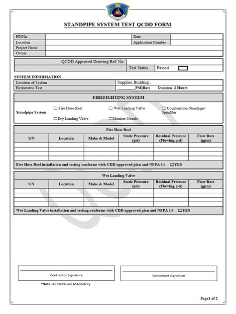 Standpipe System Test Qcdd Form Pdf Valve Fire Sprinkler System