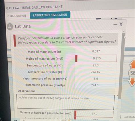 solved lab data verify your calculation in your set up do