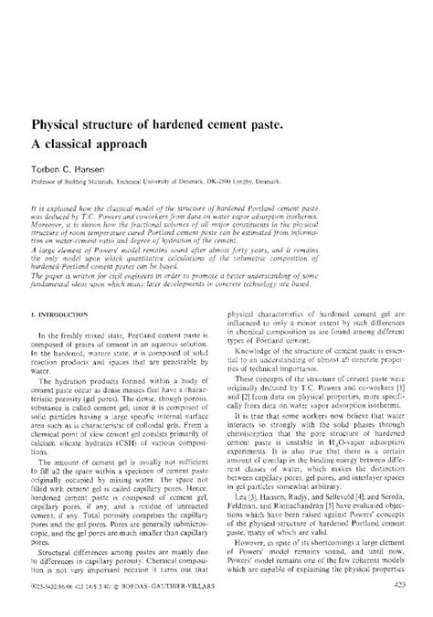 Pdf Physical Structure Of Hardened Cement Paste A Classical Approach