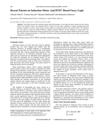 recent patents on induction motor and dtfc bentham science