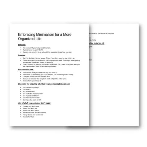 Embracing Minimalism for a More Organized Life Checklist & Worksheet