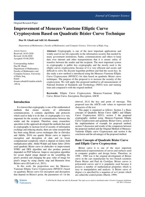 Pdf Improvement Of Menezes Vanstone Elliptic Curve Cryptosystem Based On Quadratic Bézier