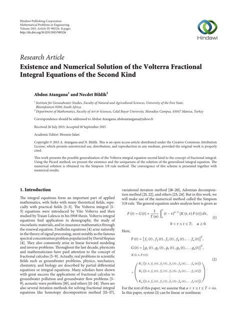 Pdf Existence And Numerical Solution Of The Volterra Fractional