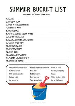 Summer Bucket List Word Search Activity Includes Summer Word Scramble