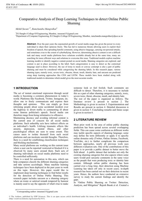 PDF Comparative Analysis Of Deep Learning Techniques To Detect Online Public Shaming