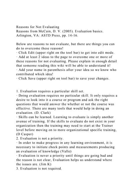 Reasons For Not Evaluatingreasons From Mccain D V 2005 Evadocx