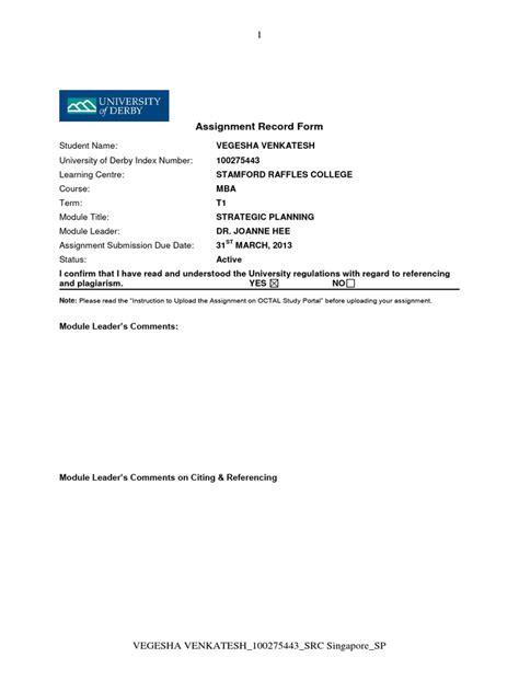Assignment Record Form Module Leaders Co Pdf Strategic Management Airlines