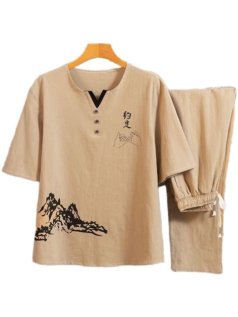 남자 중국 스타일 여름 코튼 린넨 셔츠 바지 세트 의류 Tracksuits 남성 스웨터 Tshirt 트랙 정장 바지 플러스