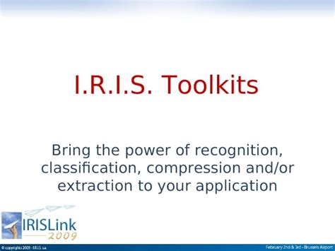 Ppt Iris Toolkits Bring The Power Of Recognition Classification