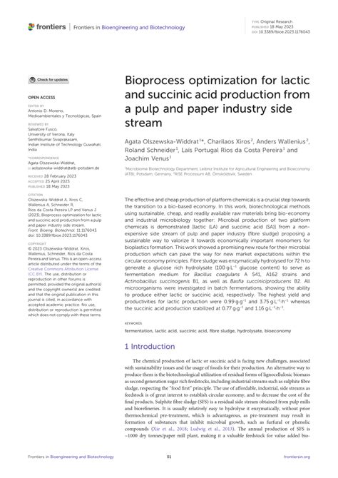 Pdf Bioprocess Optimization For Lactic And Succinic Acid Production From A Pulp And Paper
