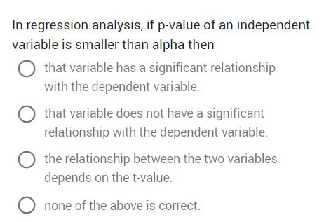 Solved In Regression Analysis If P Value Of An Independent Chegg