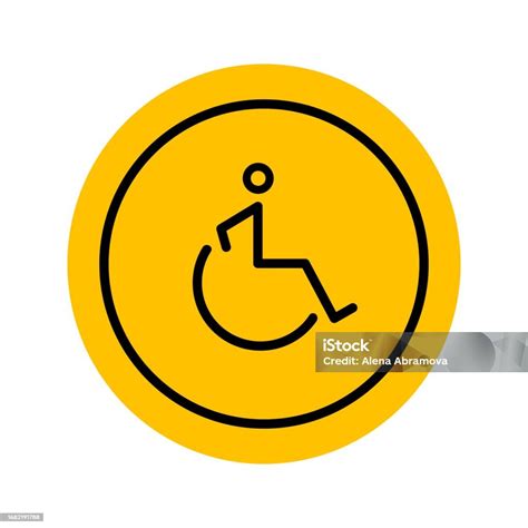 휠체어를 탄 장애인의 상징 장애인을 위한 둥근 노란색 표지판 Accessible Parking Sign에 대한 스톡 벡터 아트