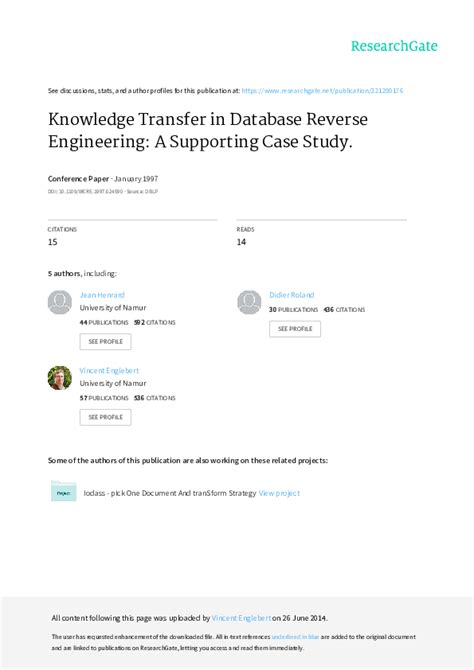 Pdf Knowledge Transfer In Database Reverse Engineering A Supporting