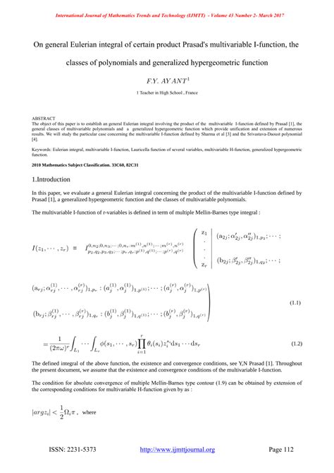 Pdf On General Eulerian Integral Of Certain Product Prasads Multivariable I Function The