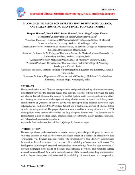 Pdf Mucoadhesive Patch For Hypertension Design Formulation And Evaluation Using Plant Based