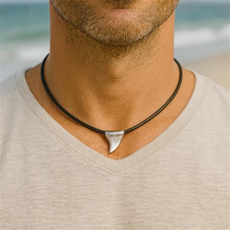 Shark Tooth Pendant Necklace Sterling Silver Charm Adjustable Leather