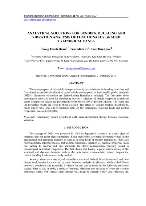 Pdf Analytical Solutions For Bending Buckling And Vibration Analysis Of Functionally Graded