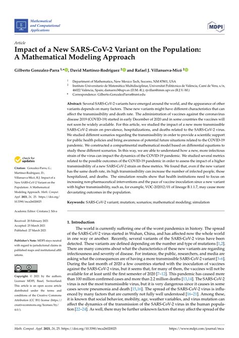 Pdf Impact Of A New Sars Cov 2 Variant On The Population A