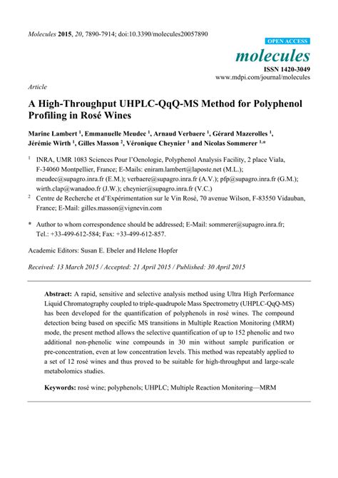 pdf a high throughput uhplc qqq ms method for polyphenol profiling in rosé wines