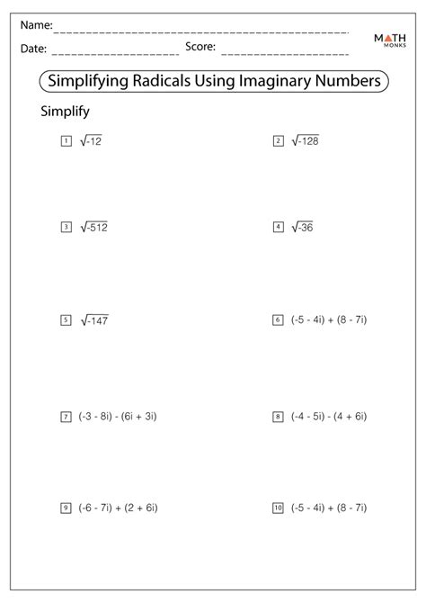 simplifying radicals worksheets math monks worksheets library