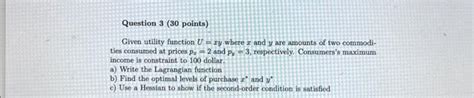 solved given utility function u xy where x and y are amounts