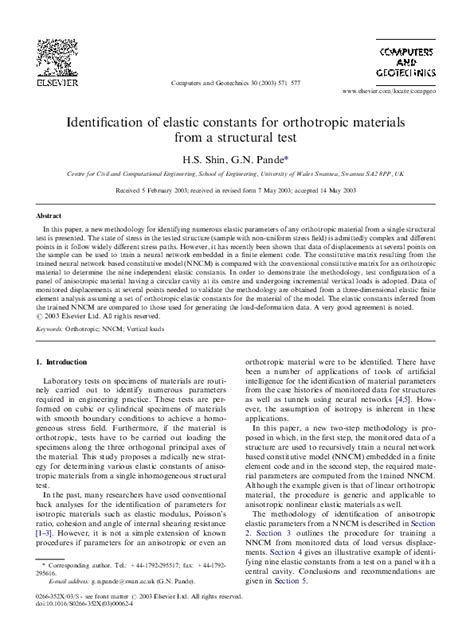 Pdf Identification Of Elastic Constants For Orthotropic Materials