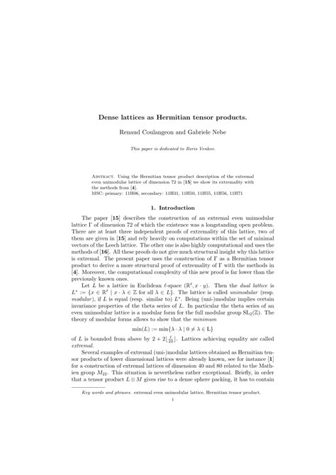 Pdf Dense Lattices As Hermitian Tensor Products
