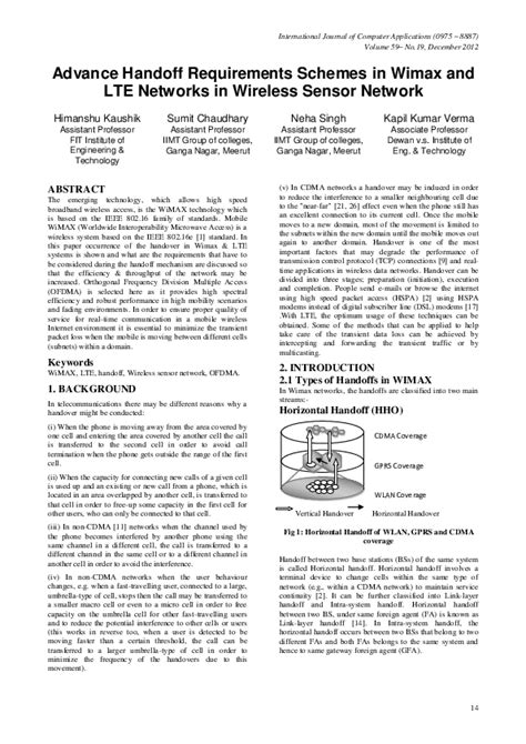 Pdf Advance Handoff Requirements Schemes In Wimax And Lte Networks In Wireless Sensor Network