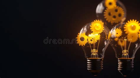Bright Ideas Gears And Light Bulbs Symbolizing Innovation Light Bulbs With Gears Inside