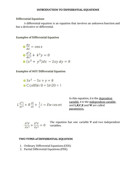 SOLUTION Differential Equations Ordinary De Partial De Linear And Non Linear De Study Material