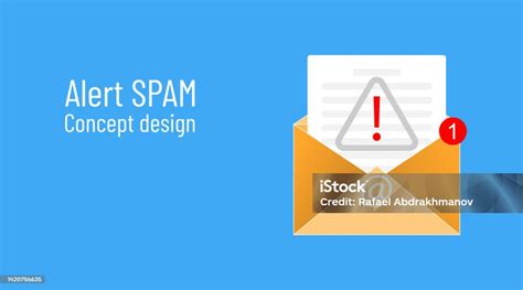 경고 스팸 개념 디자인 문서가있는 노란색 사기 편지 아이콘 경고 느낌표 경고 기호 빨간색 알림 이메일 기호에서 피싱 뉴스레터 메일 일러스트레이션 사기 및 악성 스팸 에
