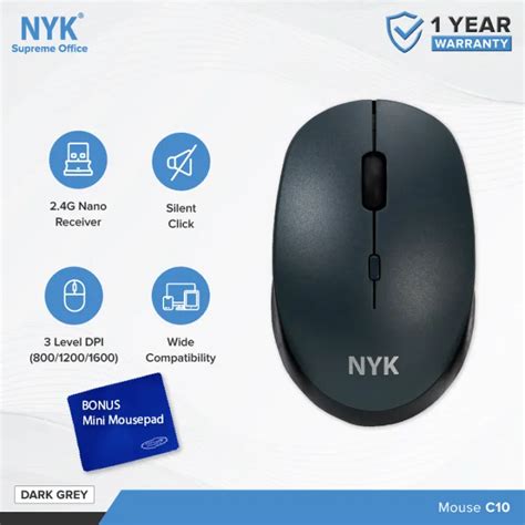 Mouse Wireless Nyk C10 Silent Click Dark Grey Lazada Indonesia