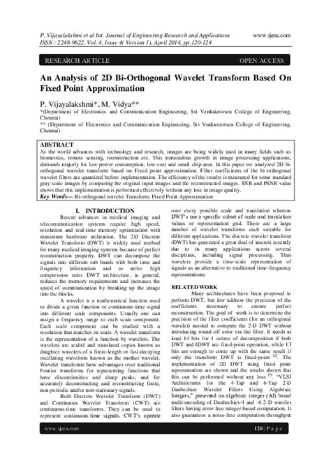 Pdf An Analysis Of 2d Bi Orthogonal Wavelet Transform Based On Fixed