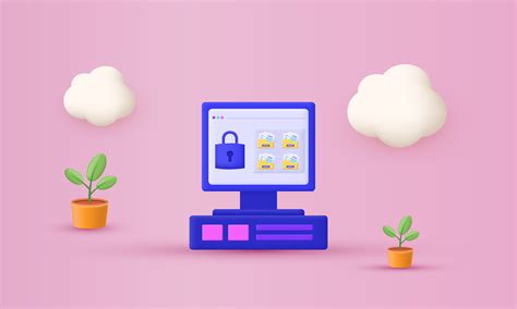 3d Personal Computer Lock File Folder Icon Vector Illustration Trendy Symbols Isolated On