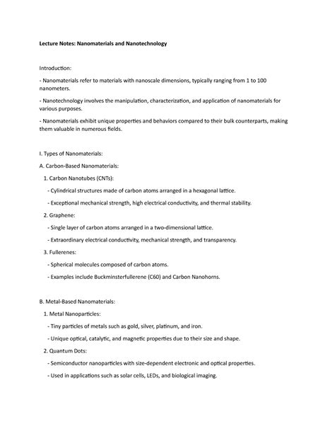 Lecture Notes Nanomaterials And Nanotechnology Lecture Notes