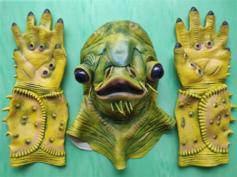 Green Catfish Monster Cosplay Full Face Mask Gloves Halloween Costume