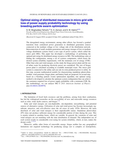 Pdf Optimal Sizing Of Distributed Resources In Micro Grid With Loss