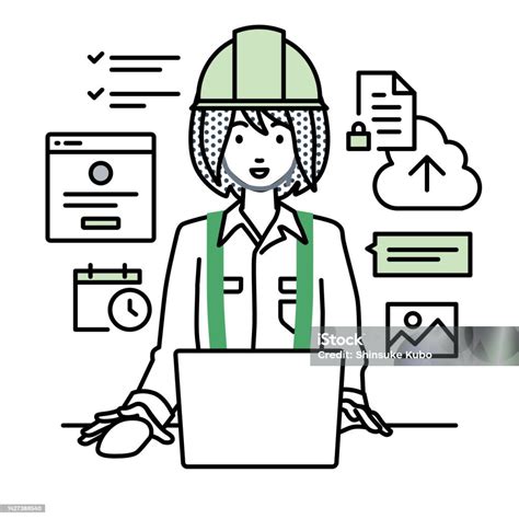 웹 사이트 검색 클라우드에서 파일 연구 공유 프로젝트 예약 관리 작업 구성 책상에서 팀과 의사 소통을 위해 랩톱 컴퓨터를 사용하여 건설 현장에서 일하는 여성 건축가에 대한