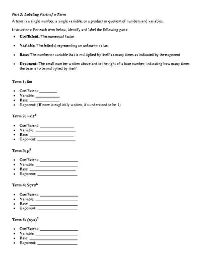 Algebraic Expressionidentifying And Labeling Its Parts By Analiza Brown