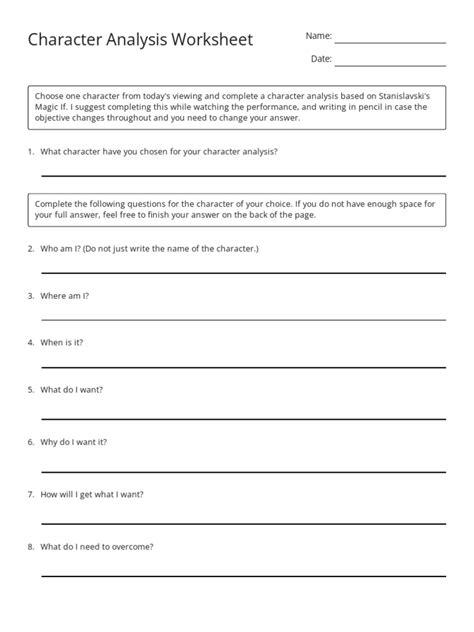 Character Analysis Worksheet Pdf