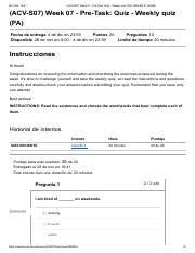 ACV S Week Pre Task Quiz Weekly Quiz PA INGLES IV Pdf ACV S