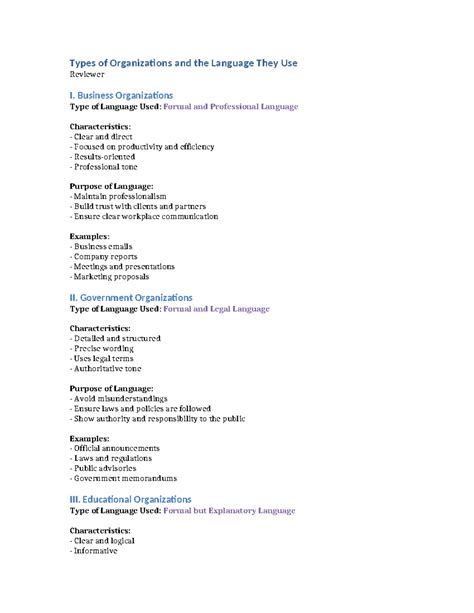 Types Of Organizations And Their Language Use A Comprehensive Review