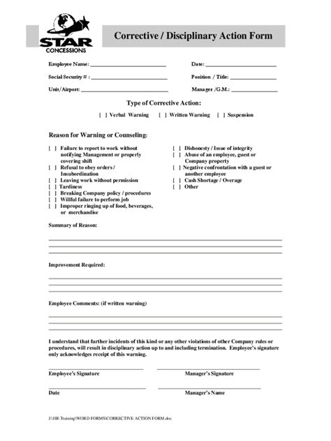 Employee Corrective Action Form 2 Free Templates In PDF Word Excel Download
